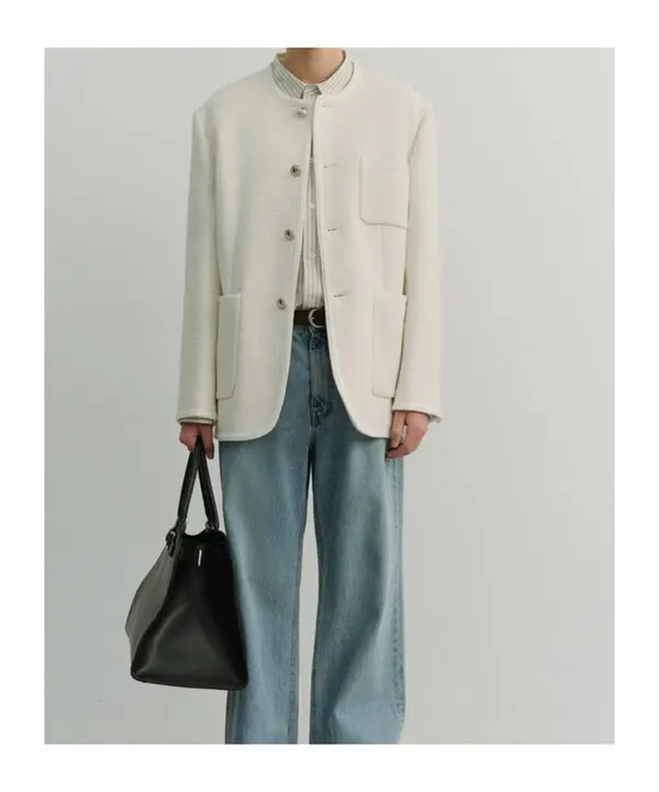 DUNST Crew Neck Pocket Jacket - Cream