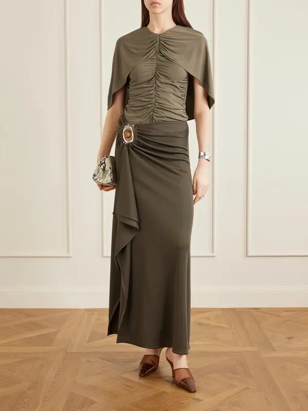 Christopher Esber Embellished Cascade Maxi Skirt - Brown
