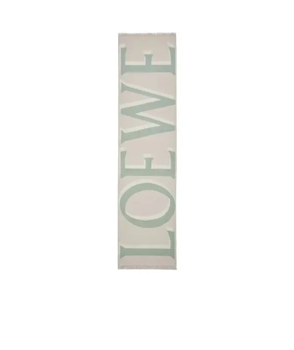 Loewe Logo Printed Frayed Edge Scarf - White