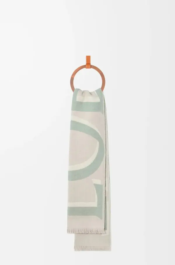Loewe Logo Printed Frayed Edge Scarf - White