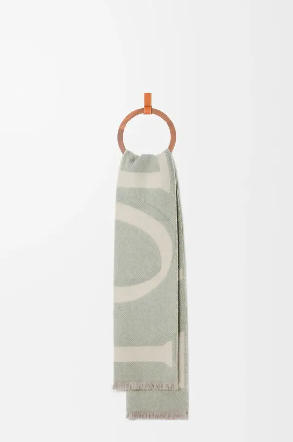 Loewe Logo Printed Frayed Edge Scarf - White