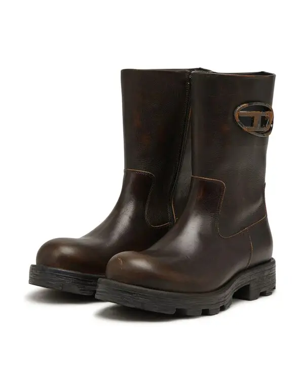 DIESEL® D-hammer Logo-plaque Biker Boots - Brown