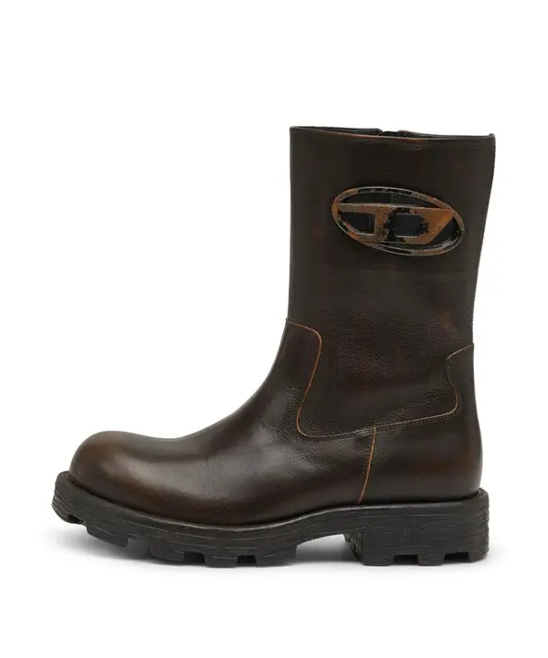DIESEL® D-hammer Logo-plaque Biker Boots - Brown
