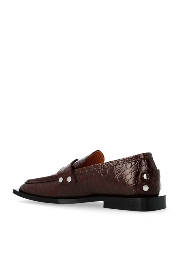 GANNI Embossed Studded Loafers - Black