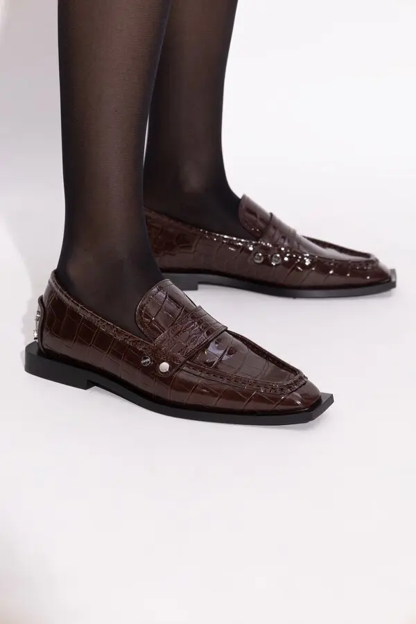 GANNI Embossed Studded Loafers - Black