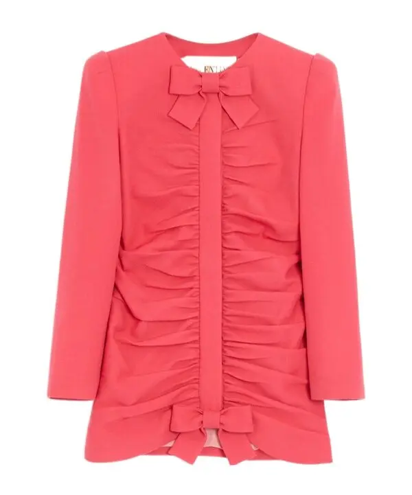 Valentino Garavani Crispy Light Wool Jacket Dress With Pleats And Bows