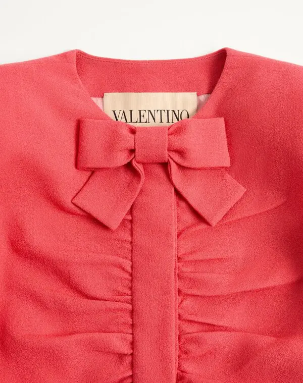 Valentino Garavani Crispy Light Wool Jacket Dress With Pleats And Bows