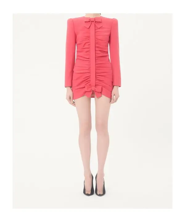 Valentino Garavani Crispy Light Wool Jacket Dress With Pleats And Bows