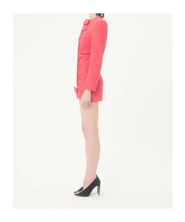 Valentino Garavani Crispy Light Wool Jacket Dress With Pleats And Bows