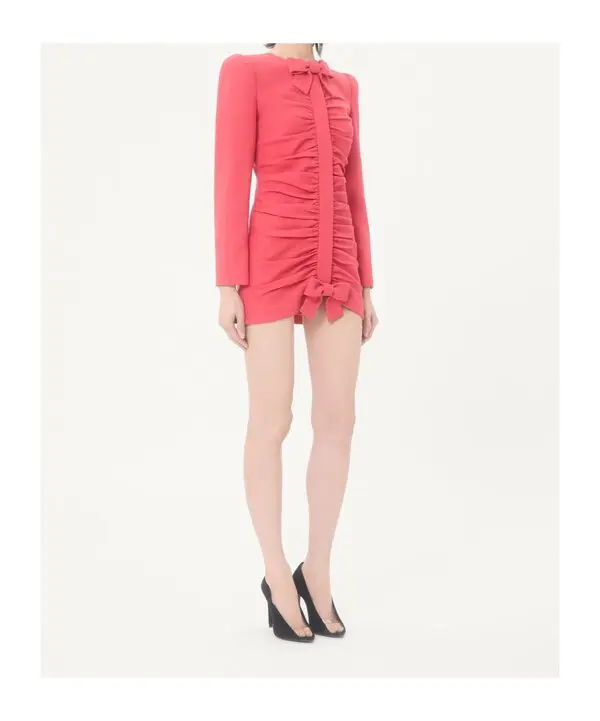 Valentino Garavani Crispy Light Wool Jacket Dress With Pleats And Bows