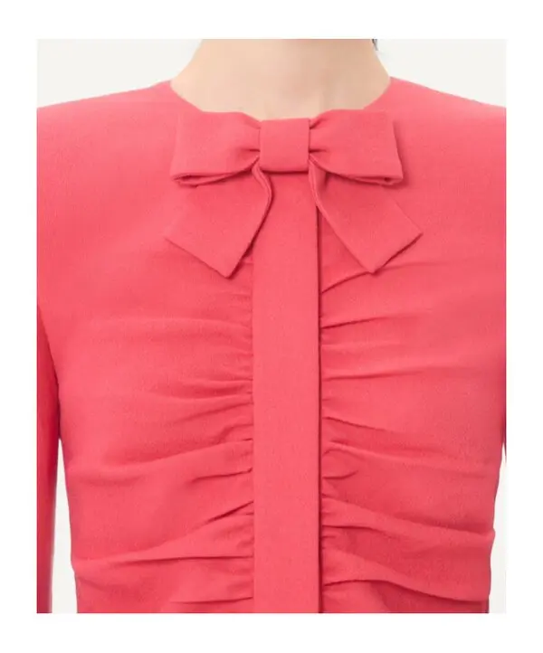 Valentino Garavani Crispy Light Wool Jacket Dress With Pleats And Bows