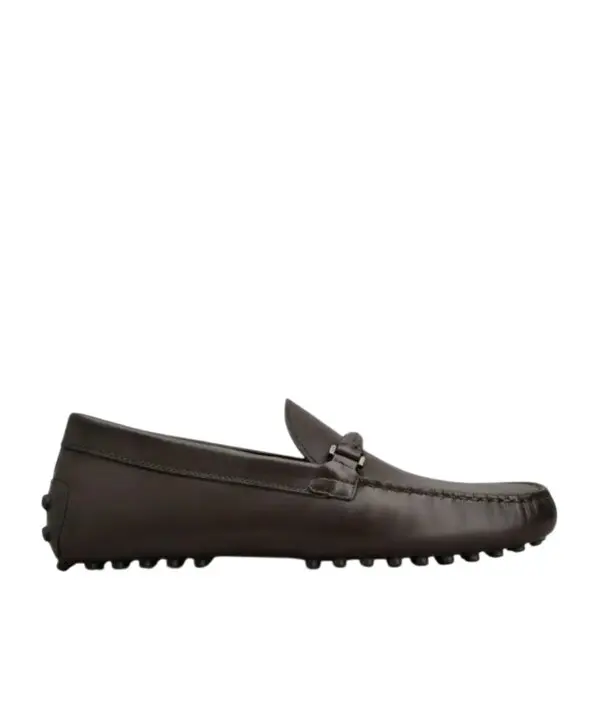 TOD'S Leather Loafers With Branded Buckle - Brown
