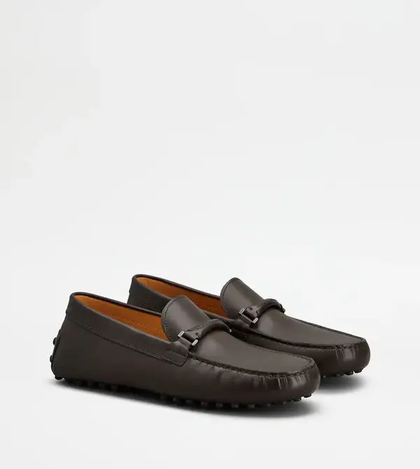 TOD'S Leather Loafers With Branded Buckle - Brown