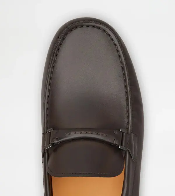 TOD'S Leather Loafers With Branded Buckle - Brown