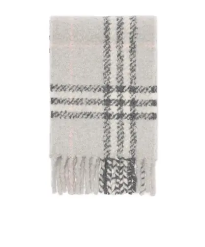 Burberry Check Fringed-edge Bouclé Scarf - Gray