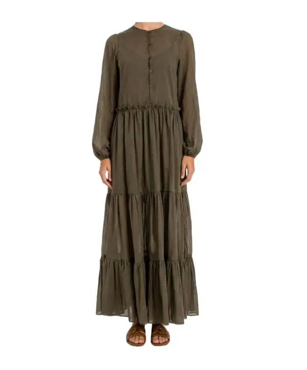 TWINSET Tiered Ruffled Maxi Dress - Brown
