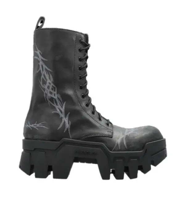 Balenciaga Platform Lace-up Ankle Boots With Graphic Detailing - Black