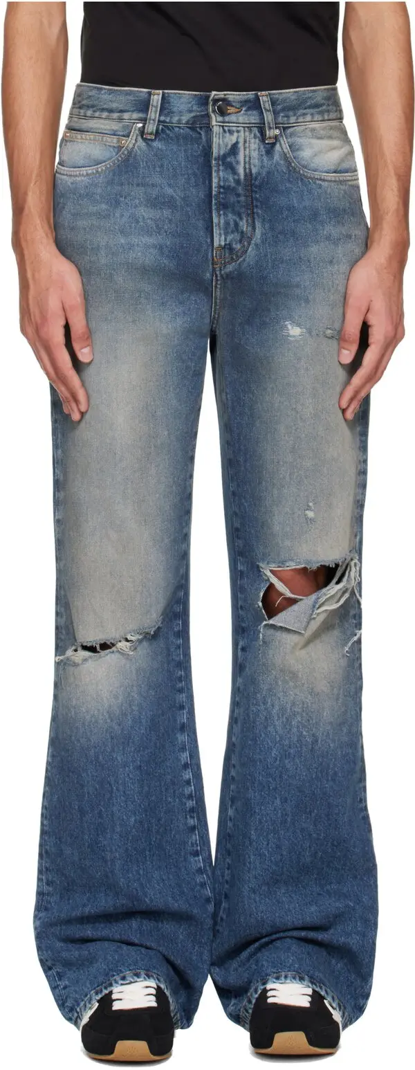 Amiri Ripped Knee Bootcut Denim Jeans