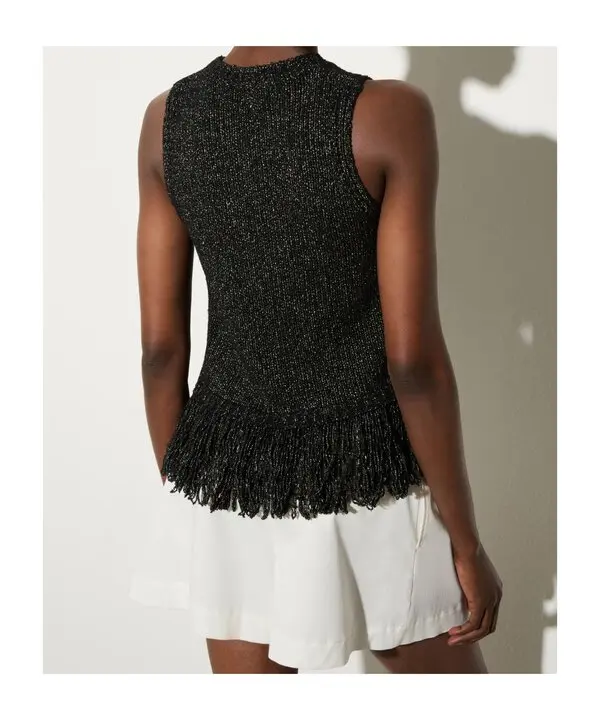 MAXCO. Sleeveless Knit Top With Tassels