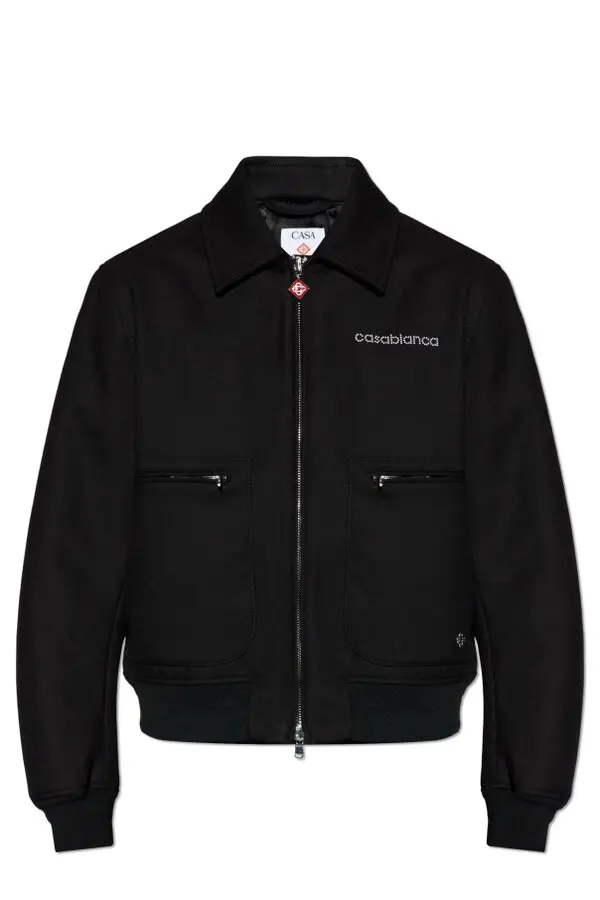 Casablanca Zip-up Collared Long-sleeve Jacket With Logo - Black