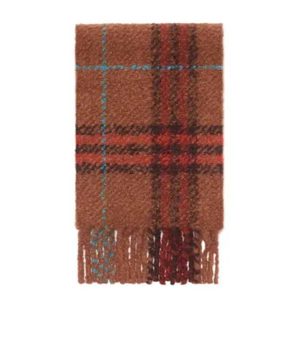 Burberry Check Fringed Boucl Scarf - Ginger Brown