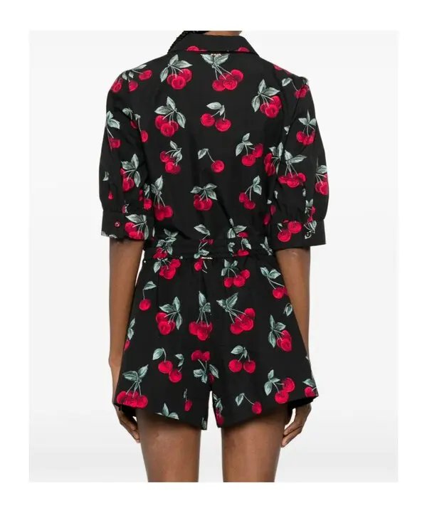 TWINSET Cherry Print Cropped Poplin Shirt