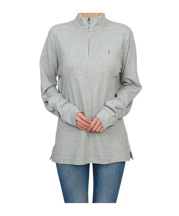 Polo Ralph Lauren Long Sleeve Quarter Zip Polo Shirt With Embroidered Logo - Grey