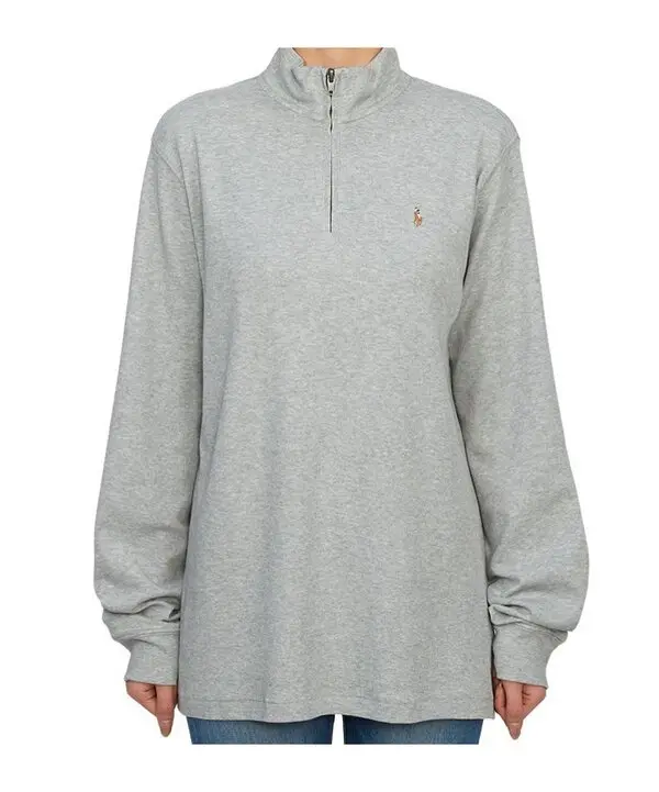 Polo Ralph Lauren Long Sleeve Quarter Zip Polo Shirt With Embroidered Logo - Grey