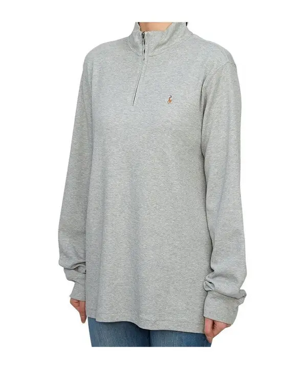 Polo Ralph Lauren Long Sleeve Quarter Zip Polo Shirt With Embroidered Logo - Grey