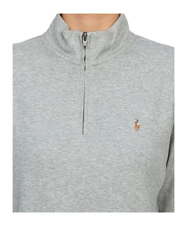 Polo Ralph Lauren Long Sleeve Quarter Zip Polo Shirt With Embroidered Logo - Grey