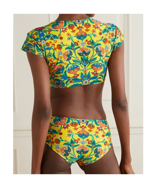 La DoubleJ Bardot Tie-detailed Printed Bikini Top