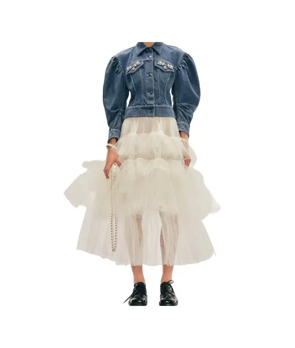 Simone Rocha Embellished Puff-sleeve Denim Jacket