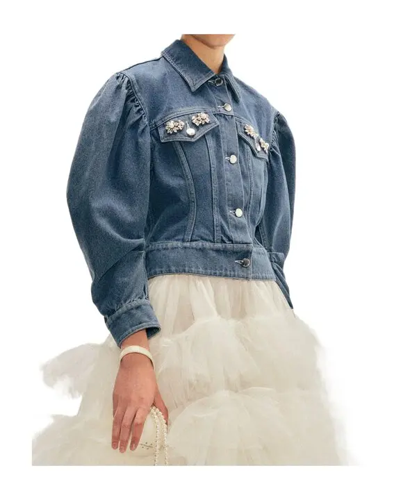 Simone Rocha Embellished Puff-sleeve Denim Jacket