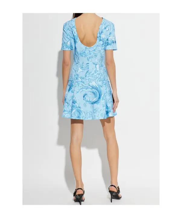 Versace Baroque Printed Crewneck Mini Dress