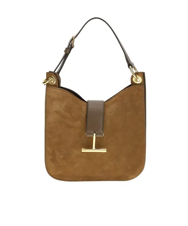 TOM FORD Buckled Smooth Calf Suede Shoulder Bag - Brown