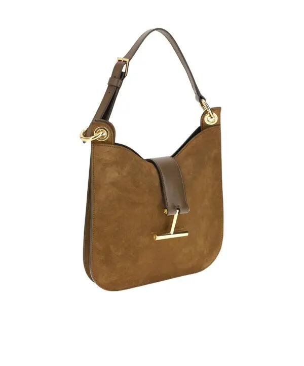 TOM FORD Buckled Smooth Calf Suede Shoulder Bag - Brown
