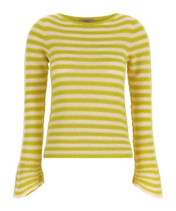 TWINSET Striped Flared Sleeve Knitted Sweater - Yellow