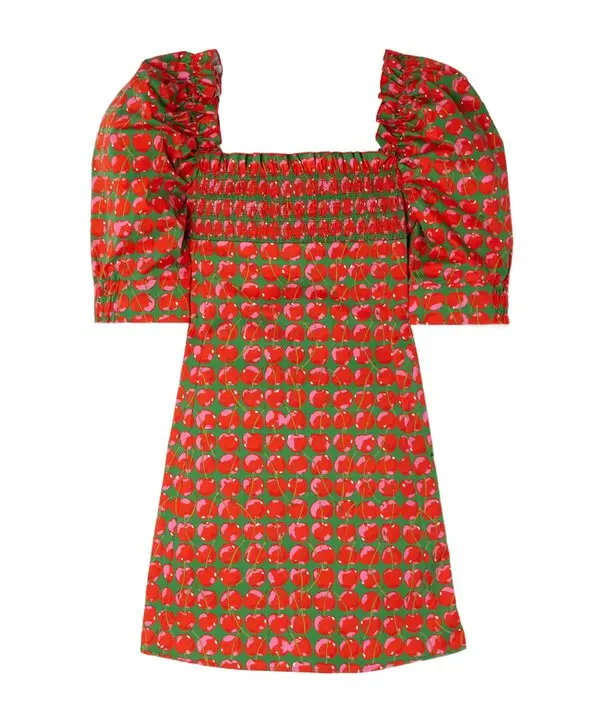 La DoubleJ Printed Square Neck Short Sleeves Dress - Red
