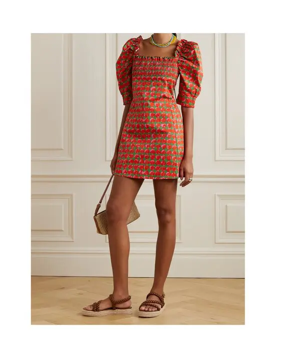 La DoubleJ Printed Square Neck Short Sleeves Dress