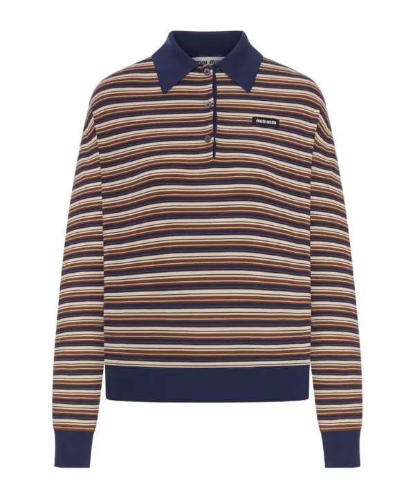 Miu Miu Striped Knitted Polo Shirt - F0627