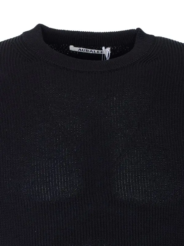 Auralee Long Sleeve Ribbed Knit Top - Black