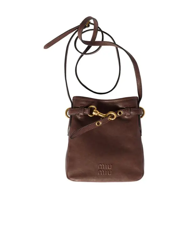Miu Miu Embossed-logo Leather Pouch - Briarwood