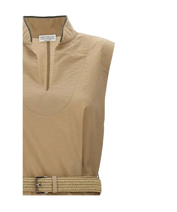 Brunello Cucinelli Beaded-trim V-neck Tunic Dress