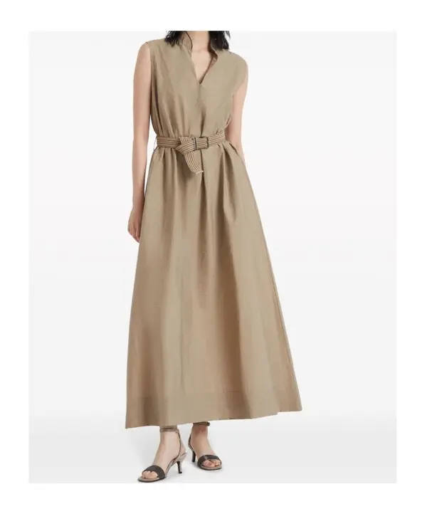 Brunello Cucinelli Beaded-trim V-neck Tunic Dress