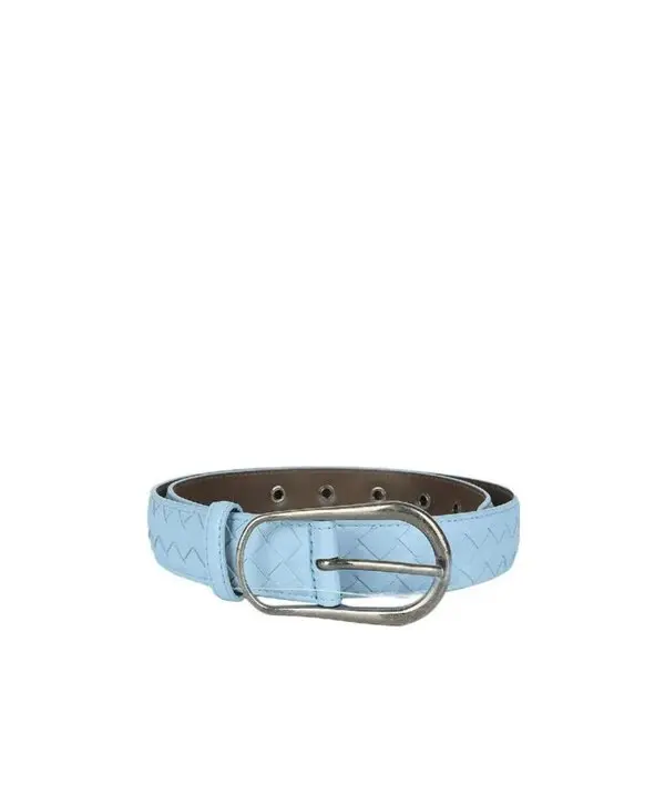 Bottega Veneta Woven Leather Belt With Metal Buckle - Blue