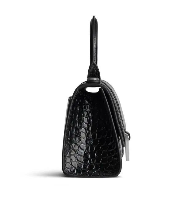 Balenciaga Hourglass Xs Logo Plaque Tote Bag - Black