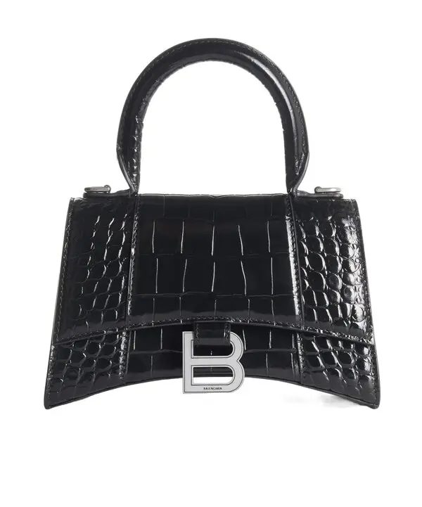 Balenciaga Hourglass Xs Logo Plaque Tote Bag - Black