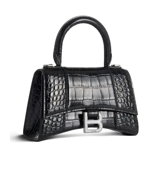 Balenciaga Hourglass Xs Logo Plaque Tote Bag - Black