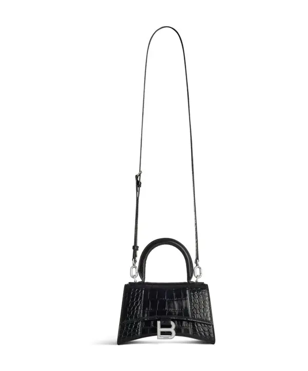 Balenciaga Hourglass Xs Logo Plaque Tote Bag - Black