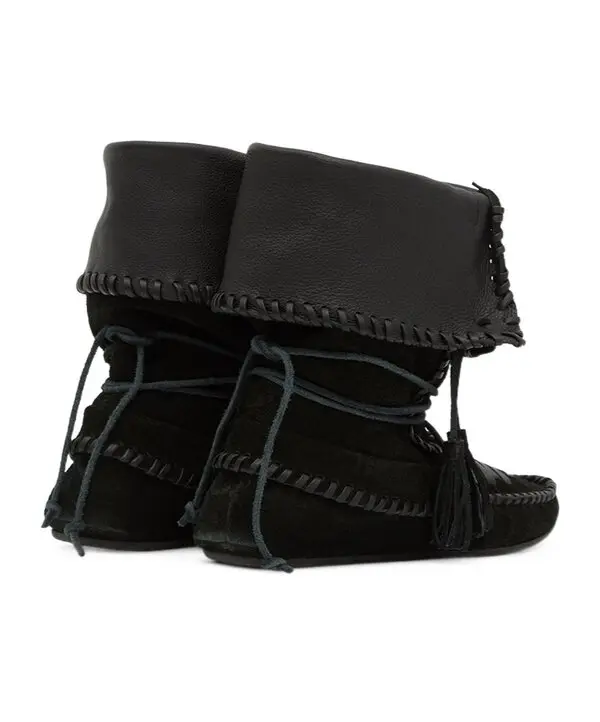 Isabel Marant Étoile Suede Boots With Tassel And Braided Detail - Black